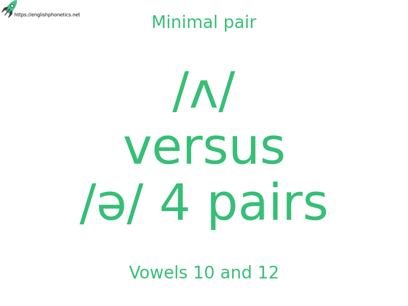 Minimal pair: Vowels 10 and 12, /ʌ/ versus /ə/ 4 pairs